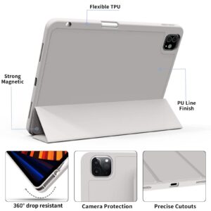 kenke Case for iPad Pro 11 Inch 4th/3rd/2nd Generation (2022/2021/2020) with Pencil Holder, Slim Trifold Smart Cover with Soft TPU Back, Support 2nd Gen Pencil Charging, Auto Sleep/Wake, Gray