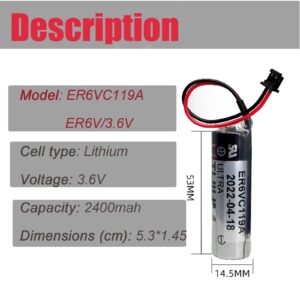 WELLVEUS 5Pcs ER6V/3.6V Compatible with Toshiba ER6VC119A ER6V119B 2400mAh Lithium Battery for M70 M60 PLC