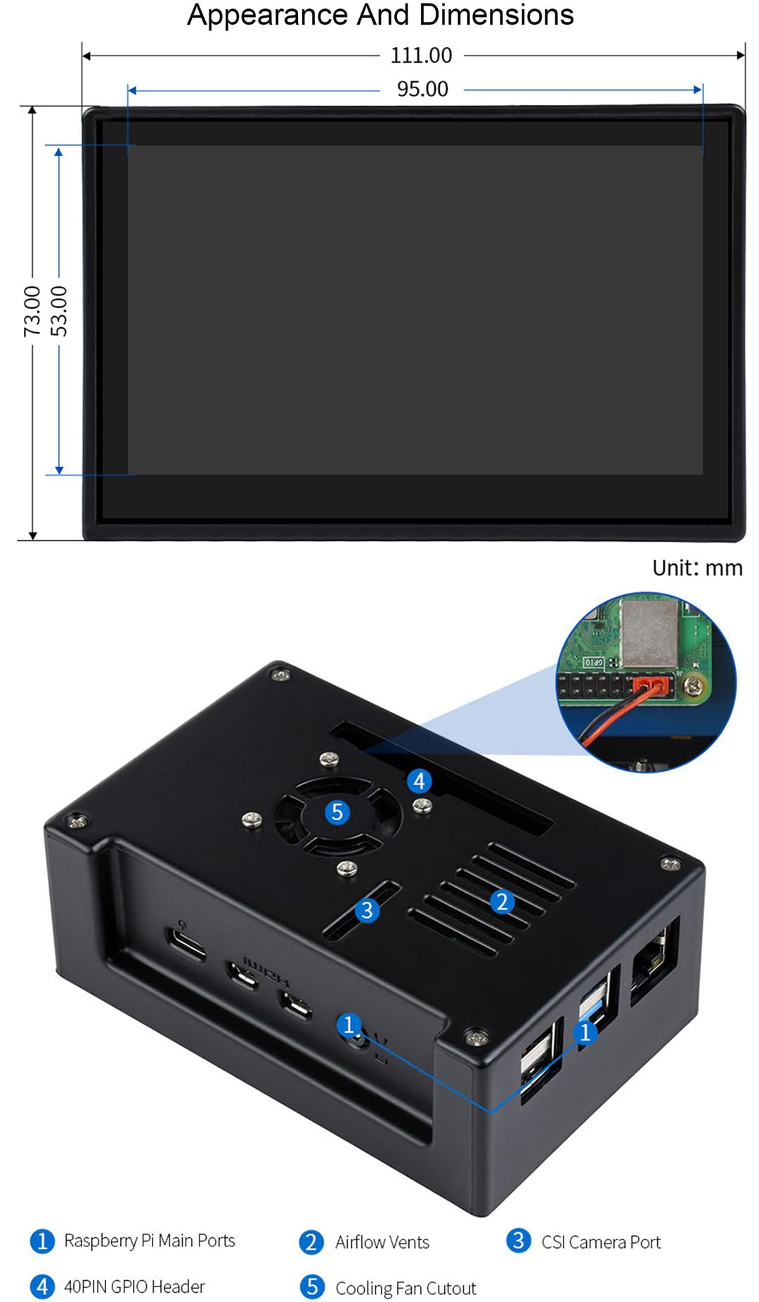 3.5" DPI Touch LCD 640x480, DPI666 262K Colors 60Hz Refresh Rate IPS Display Capacitive Screen, Toughened Glass Cover,for Raspberry Pi 4B/3B+/3A+/Pi Zero/Pi Zero 2W/Compute Module 4