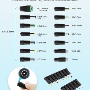 Aclorol Universal AC/DC Power Supply Adapter 48W AC 100-240V to DC 24V 2A 15V 12V 9V 6V 5V 3V 1A 1.5A 1000mA Power Supplies Adjustable Switching AC Adapter with Polarity Converter & 14 Tips