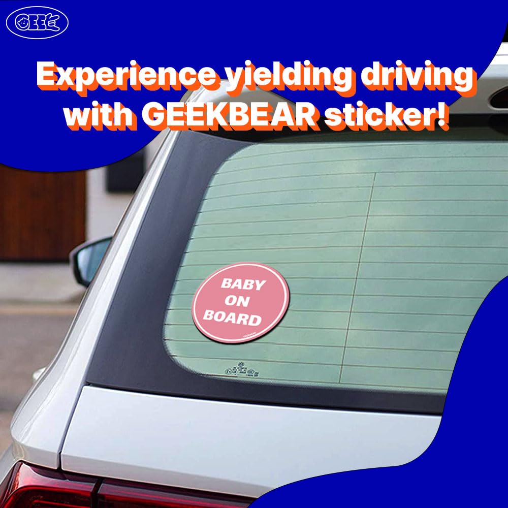 GEEKBEAR Baby on Board Car Sticker - Colorful, Reflective, Weather-Resistant - Circular 4.7 x 4.7 in (Light Pink - 2 Pack)