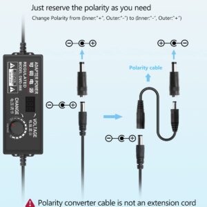 Aclorol 120W Universal Power Adapter 12V 10A Power Supply Adjustable AC/DC Adapter 100-240V AC to DC 12V 9V 6V 5V 3V 10A 8A 6A 5A 4A 3A Variable Switching Converter with Polarity Converter & 14 Tips