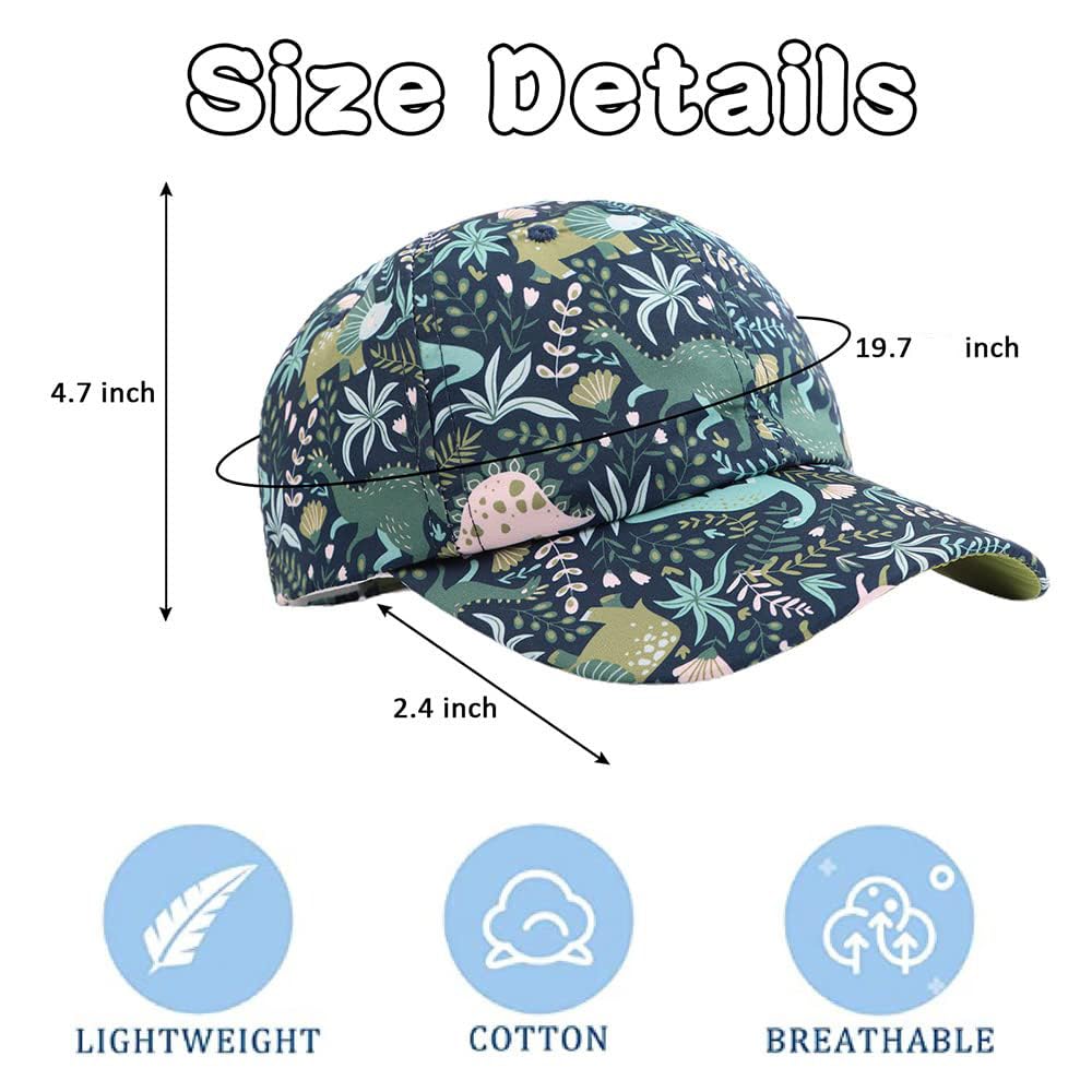 Dinosaur Kids Baseball Hat Caps Toddler Sun Hat Waterproof Quick-Dry Boys Girls Cap Adjustable Size for 2-4Y (Green)