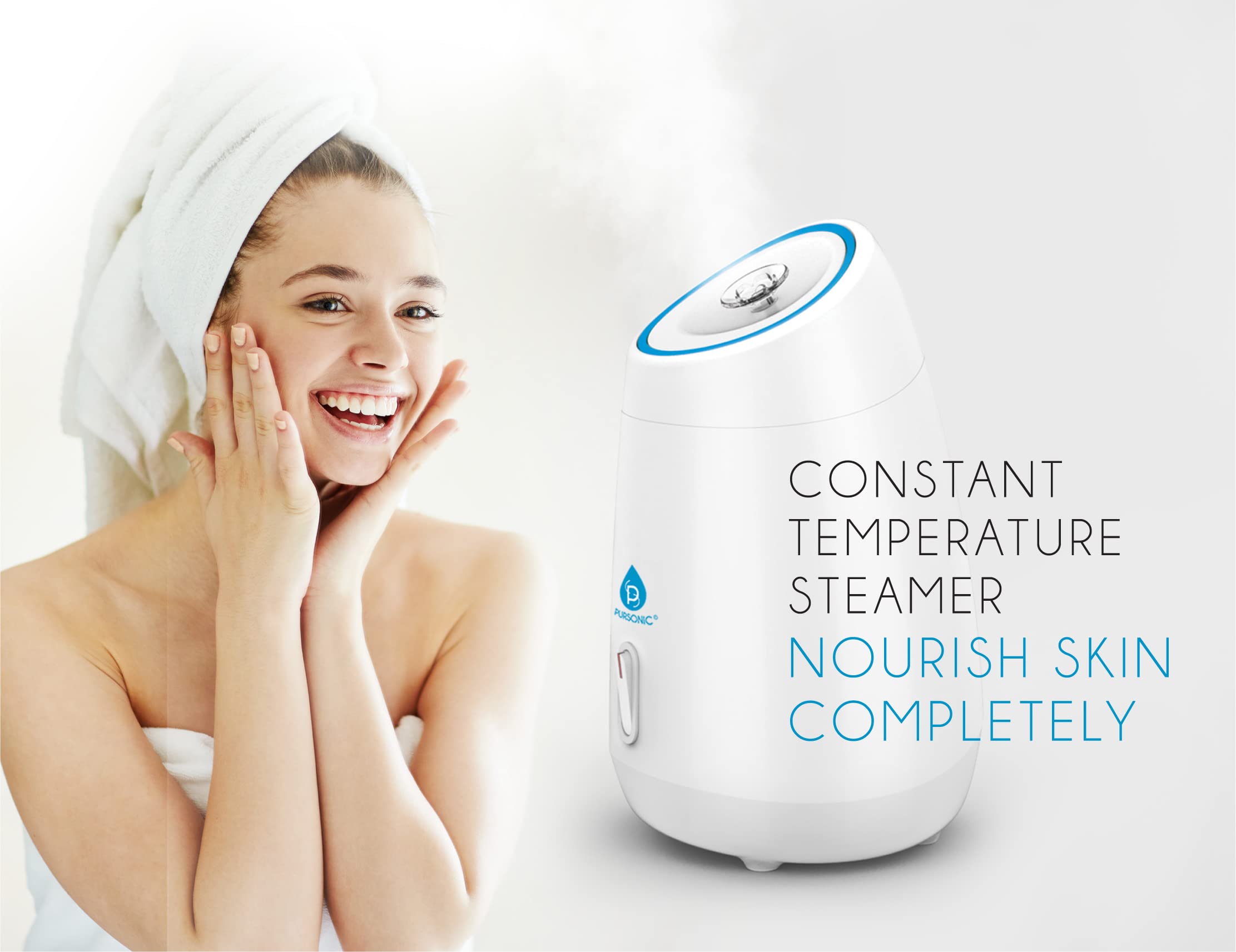 Pursonic White Facial Steamer - Face Steamer for Facial Deep Cleaning Tighten Skin - Daily Hydration for Unclogging Pores & Moisturizing Skin