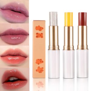 evpct 3pcs gold leaf carrot red cherry flavored lip color changing lipstick lip balm set for women,magic ph crystal flower jelly color change changing lipstick tinted lip balm stain cute lipstick set