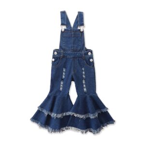 infant toddler girls overall jeans bell bottoms suspender flare pants ripped denim trousers two layers ruffle leggings