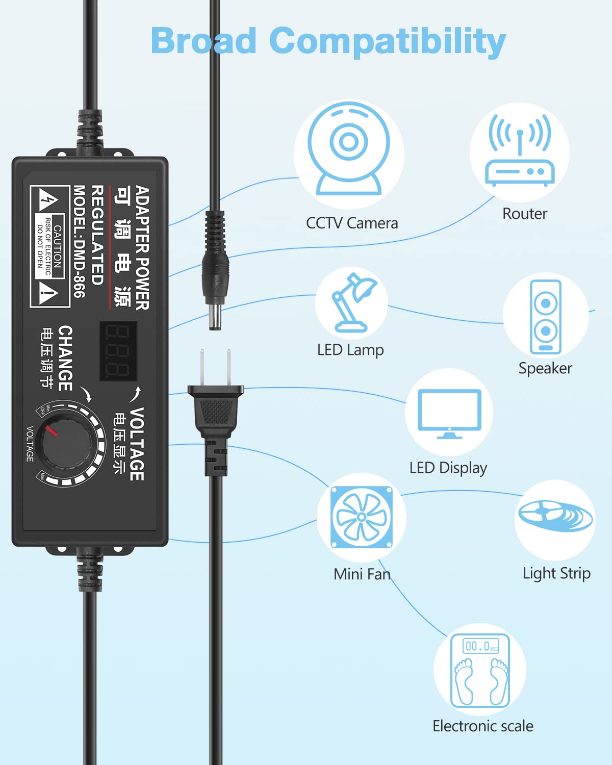 Aclorol 120W Universal Power Adapter 12V 10A Power Supply Adjustable AC/DC Adapter 100-240V AC to DC 12V 9V 6V 5V 3V 10A 8A 6A 5A 4A 3A Variable Switching Converter with Polarity Converter & 14 Tips