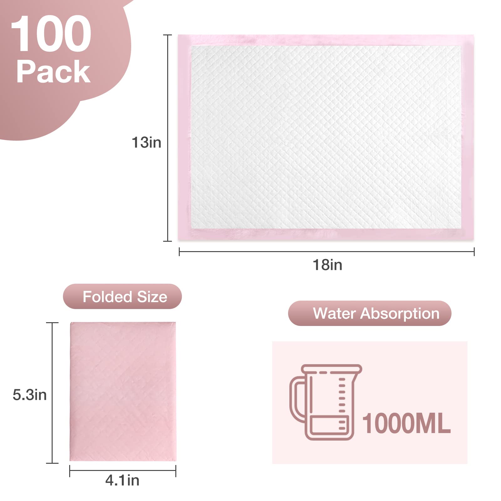 Disposable Changing Pad Liners Pack of 100 Baby Incontinence Changing Pads Diaper UnderPads Ultra Soft Super Absorbent Waterproof Mat 13 x18 in