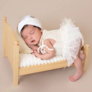 4 Pcs Newborn Photography Props Outfit Baby Girl Vintage Cute Lace Rompers with Ribbon Bow Headband Set Baby Photo Props Bodysuit Outfit