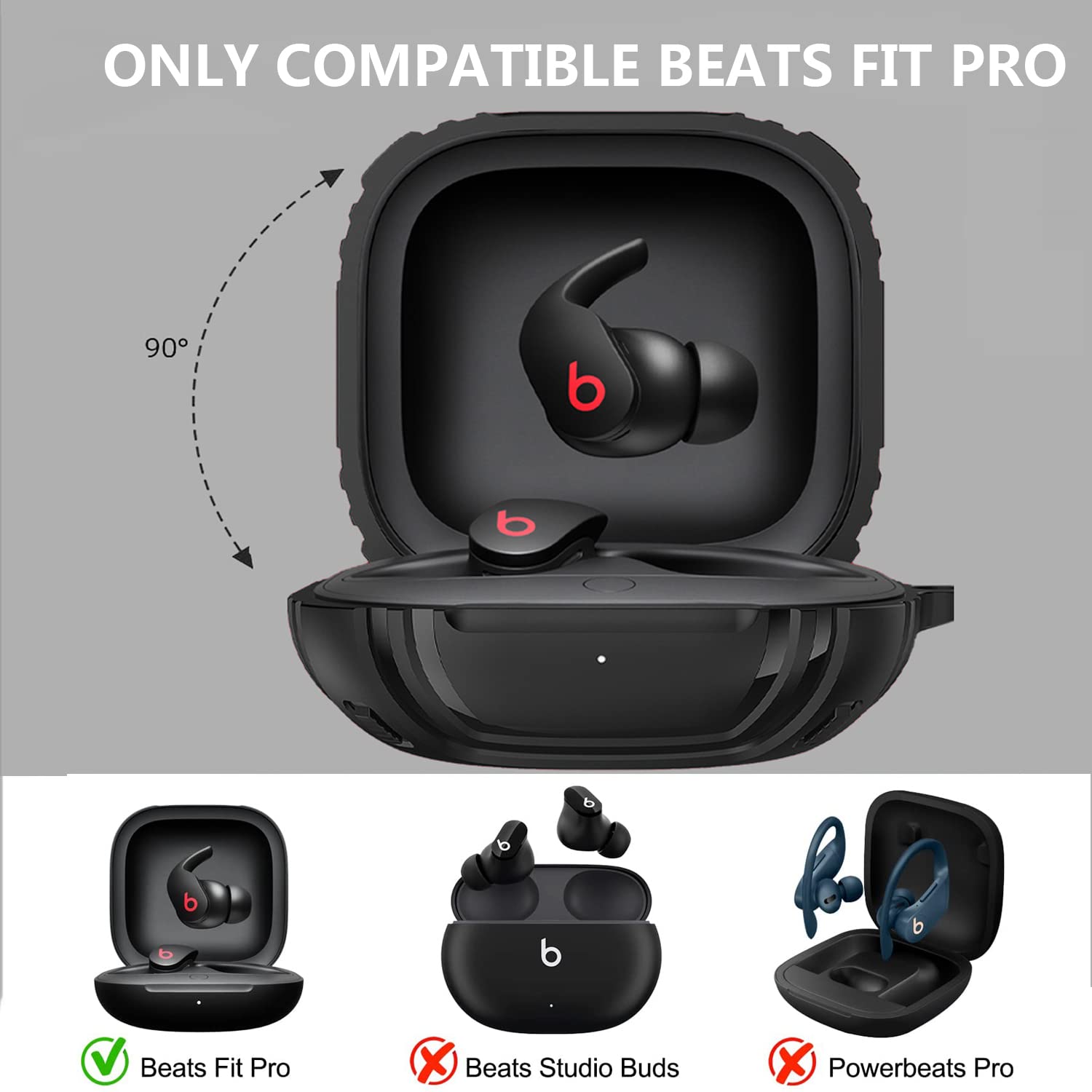 OTOPO Compatible with Beats Fit Pro Case Cover, Full Body Rugged Shockproof Cool Beats Fit Pro Protective Case Cover Men Women with Keychain for New Apple Beats Fit Pro 2021 (Black)