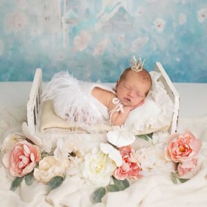 4 Pcs Newborn Photography Props Outfit Baby Girl Vintage Cute Lace Rompers with Ribbon Bow Headband Set Baby Photo Props Bodysuit Outfit