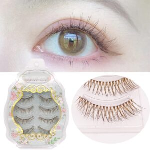 ord natural brown false lashes 3d light medium brown color eyelashes reusable lightweight comfortable short wispies eye makeup 4 pairs lash value pack (brown), 4 pair (pack of 1)