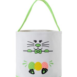 E-FirstFeeling 2 Pack Easter Bunny Basket for Kids Egg Hunt Bunny Baskets Canvas Easter Basket Bucket Tote for Easter Candy (Green Purple)