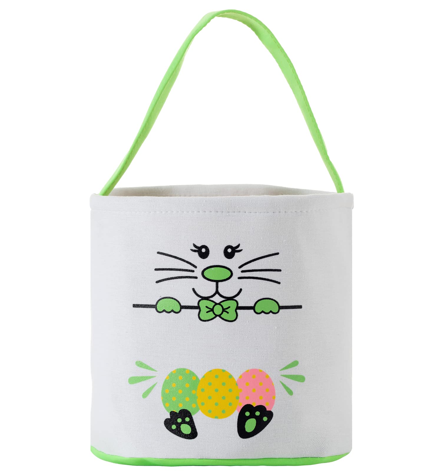 E-FirstFeeling 2 Pack Easter Bunny Basket for Kids Egg Hunt Bunny Baskets Canvas Easter Basket Bucket Tote for Easter Candy (Green Purple)