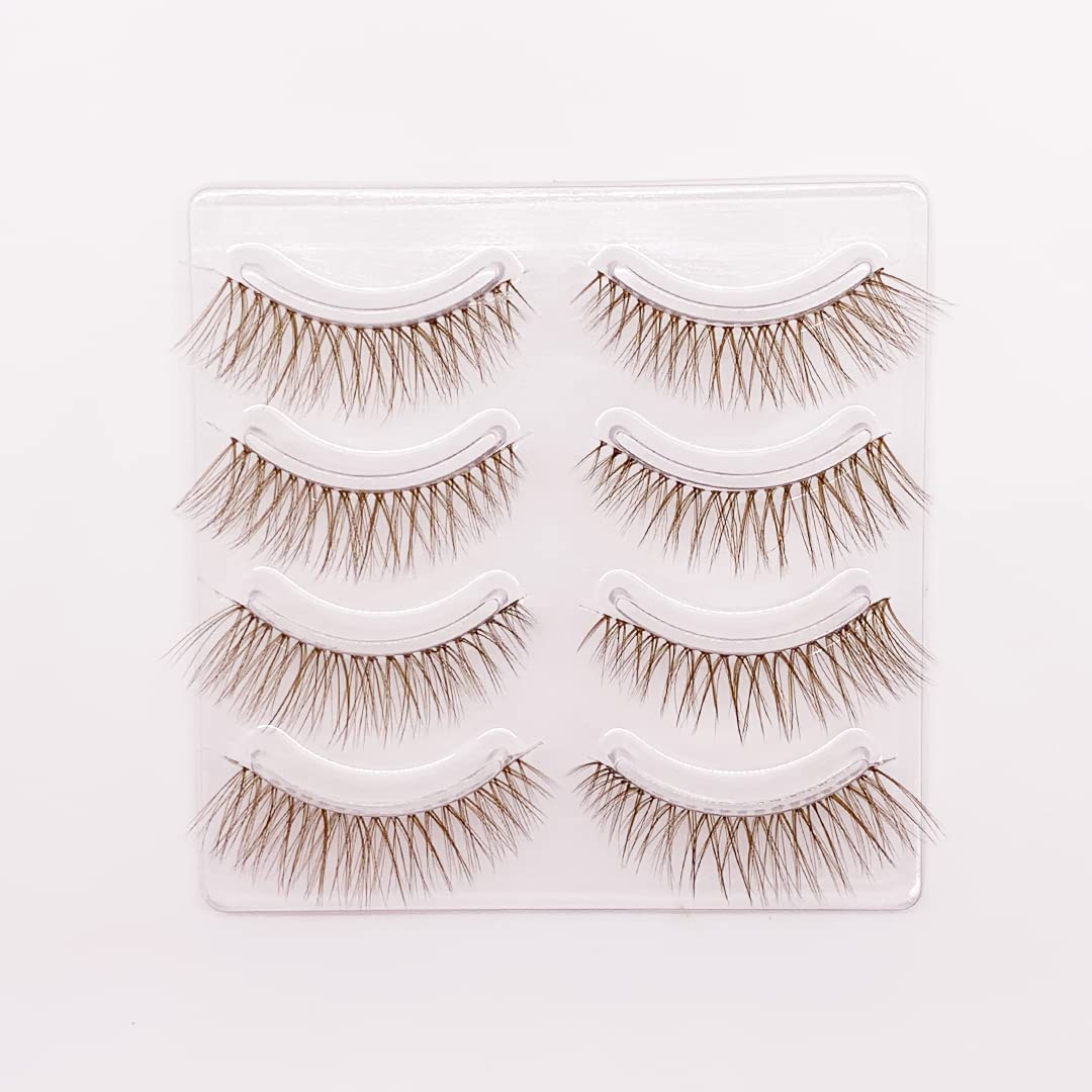 ORD Natural Brown False Lashes 3D Light Medium Brown Color Eyelashes Reusable Lightweight Comfortable Short Wispies Eye Makeup 4 Pairs Lash Value Pack (Brown), 4 Pair (Pack of 1)