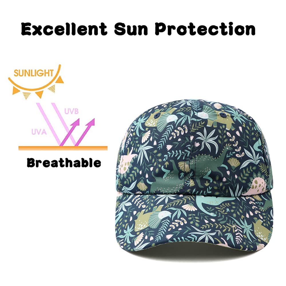 Dinosaur Kids Baseball Hat Caps Toddler Sun Hat Waterproof Quick-Dry Boys Girls Cap Adjustable Size for 2-4Y (Green)