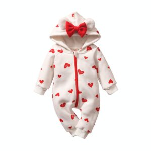 newborn baby girl valentine's day outfits zipper love heart hooded romper jumpsuit fall winter one piece clothes