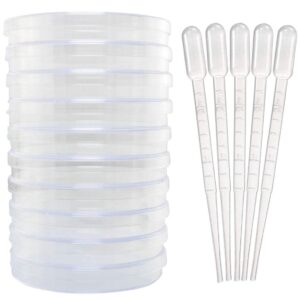 meetoot 10pcs disposable plastic petri dish 90x15mm with 5 2ml thickened plastic transfer pipettes for school science fair project and party