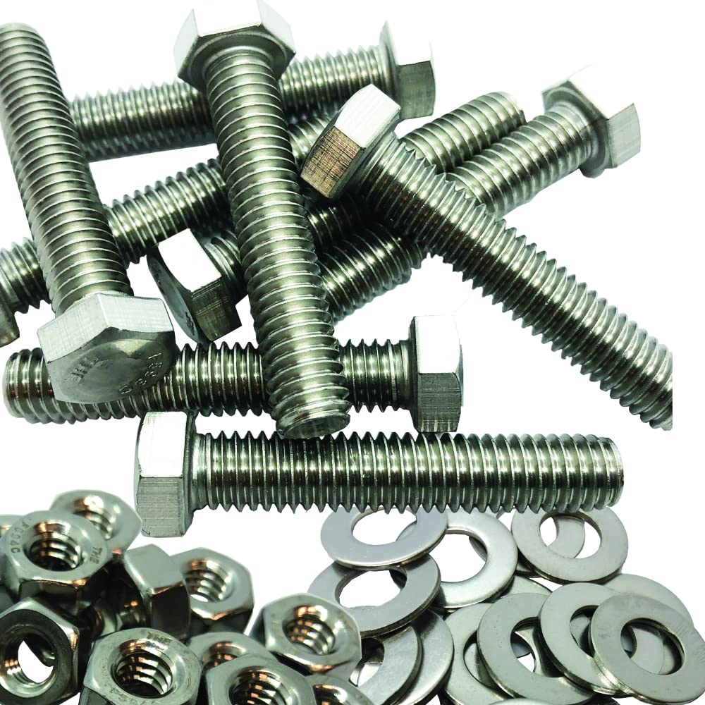 1/2" -13 x 4. 304-STAINLESS Steel Bolts, Nuts & WASHERS - 18-8 HEX Head Bolt - 304 Grade. General Purpose - Bolts + Nuts + Washers - 1/2 in x 4 in (5)