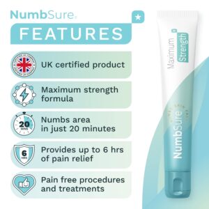 NumbSure 5% Lidocaine Maximum Strength Numbing Cream - For Painless Tattoos, Waxing, Piercings, and Needle Treatments