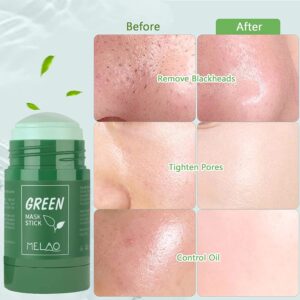 2 Packs Green Tea Mask Stick Blackhead Remover, Green Tea Purifying Clay Mask Cleansing Clay Stick, Deep Pore Cleansing, Face Moisturizes Oil Control Skin Brightening for All Skin Types Men Women