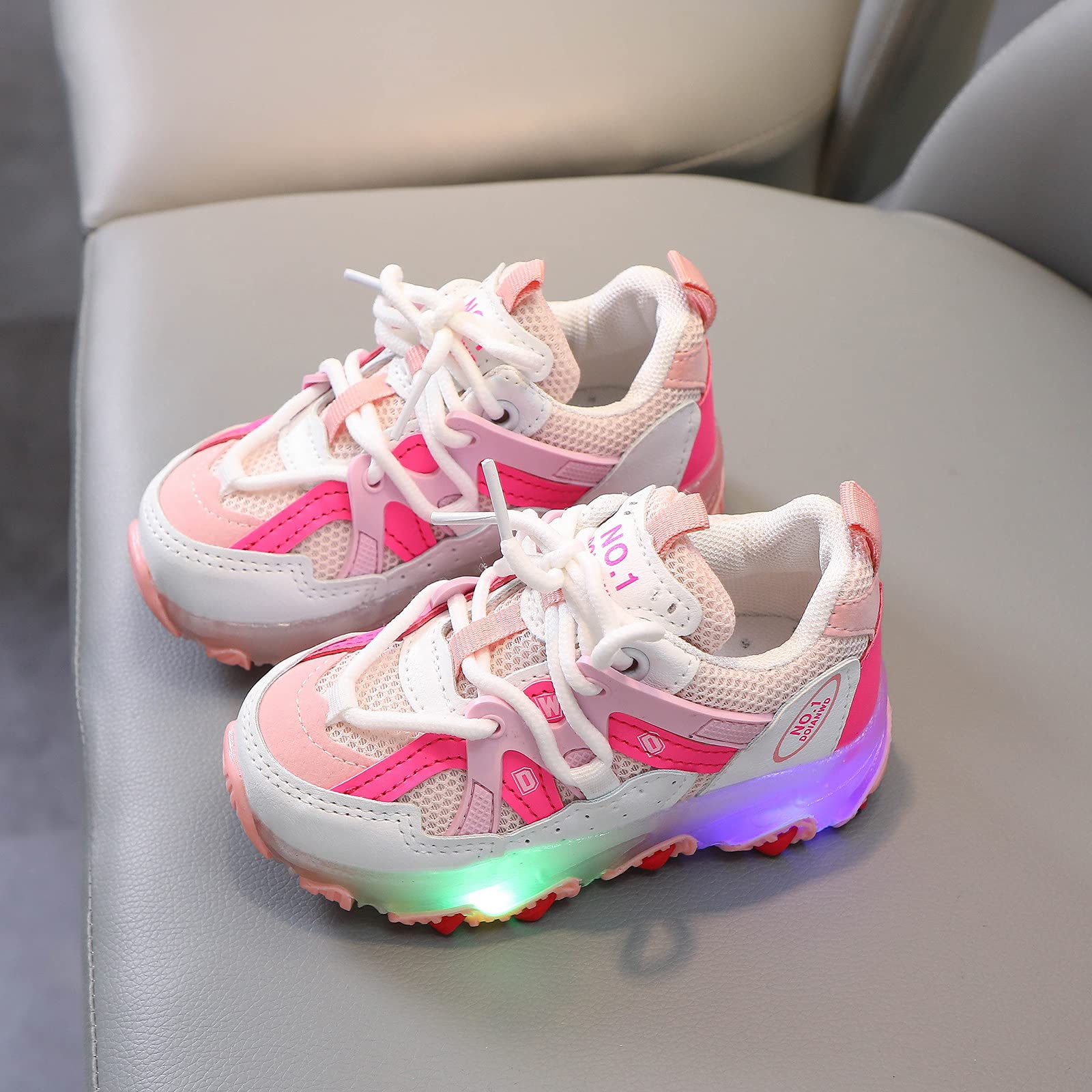 EnJoCho Toddler Girls Light Up Shoes Sneakers 1-7Years Baby Boys Letter Led Light Luminous Running Sport Boots Shoes (Pink-02#A, 18-24Months)