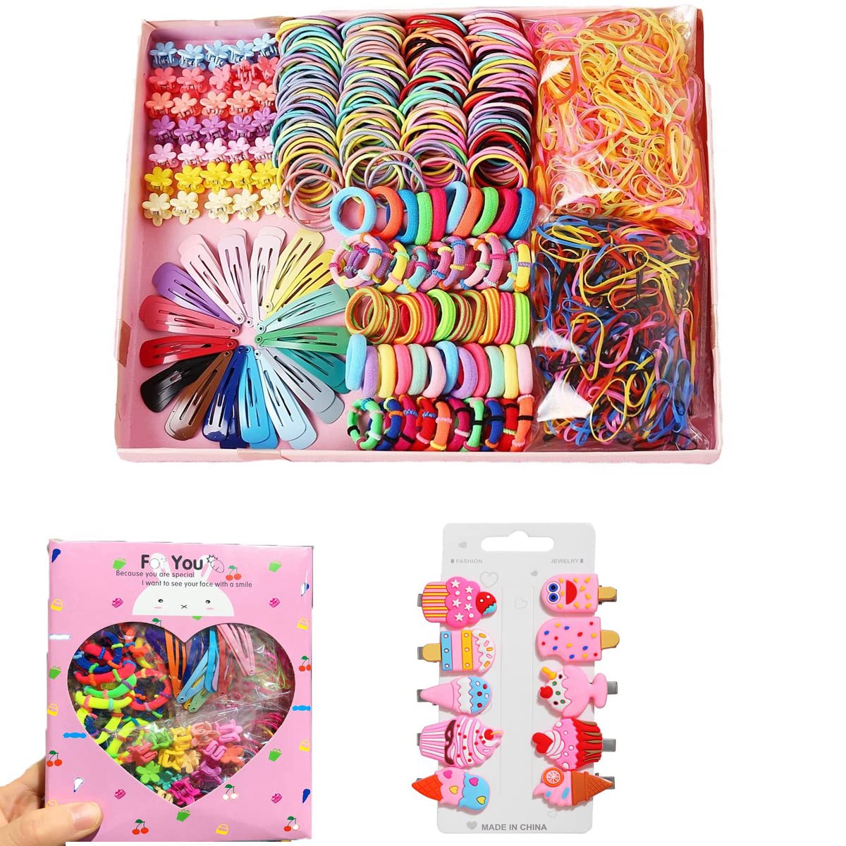 786 pcs Colorful Hair Clips, Ties, Ponytail Holders, Rubber Bands for Girls and Toddlers Hair Accessories Set