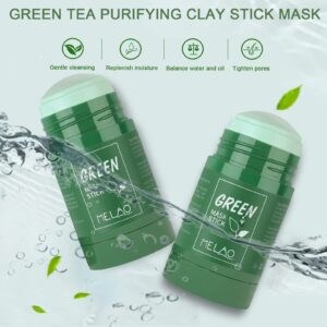 2 Packs Green Tea Mask Stick Blackhead Remover, Green Tea Purifying Clay Mask Cleansing Clay Stick, Deep Pore Cleansing, Face Moisturizes Oil Control Skin Brightening for All Skin Types Men Women