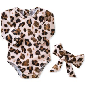 newborn infant baby girls one piece long sleeve swimsuit leopard bathing suit swimwear beach wear 0-3 months cheetah