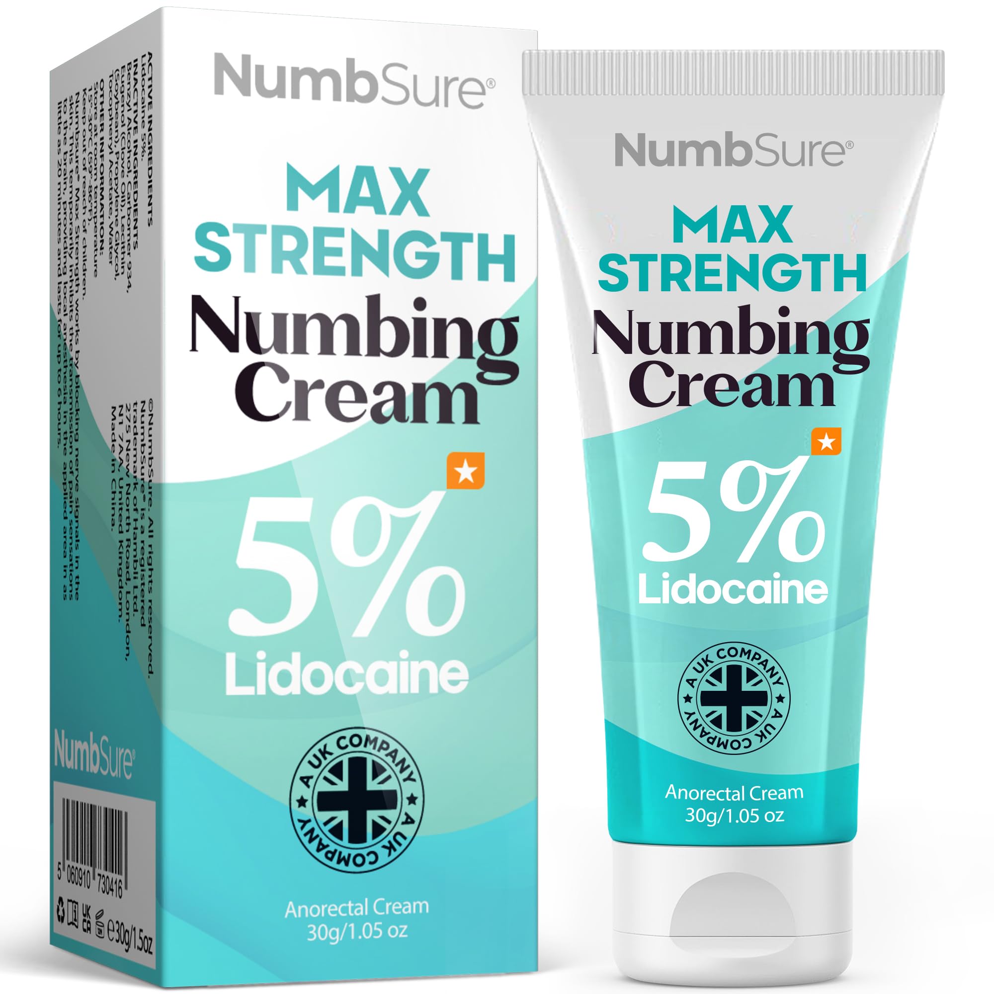 NumbSure 5% Lidocaine Maximum Strength Numbing Cream - For Painless Tattoos, Waxing, Piercings, and Needle Treatments