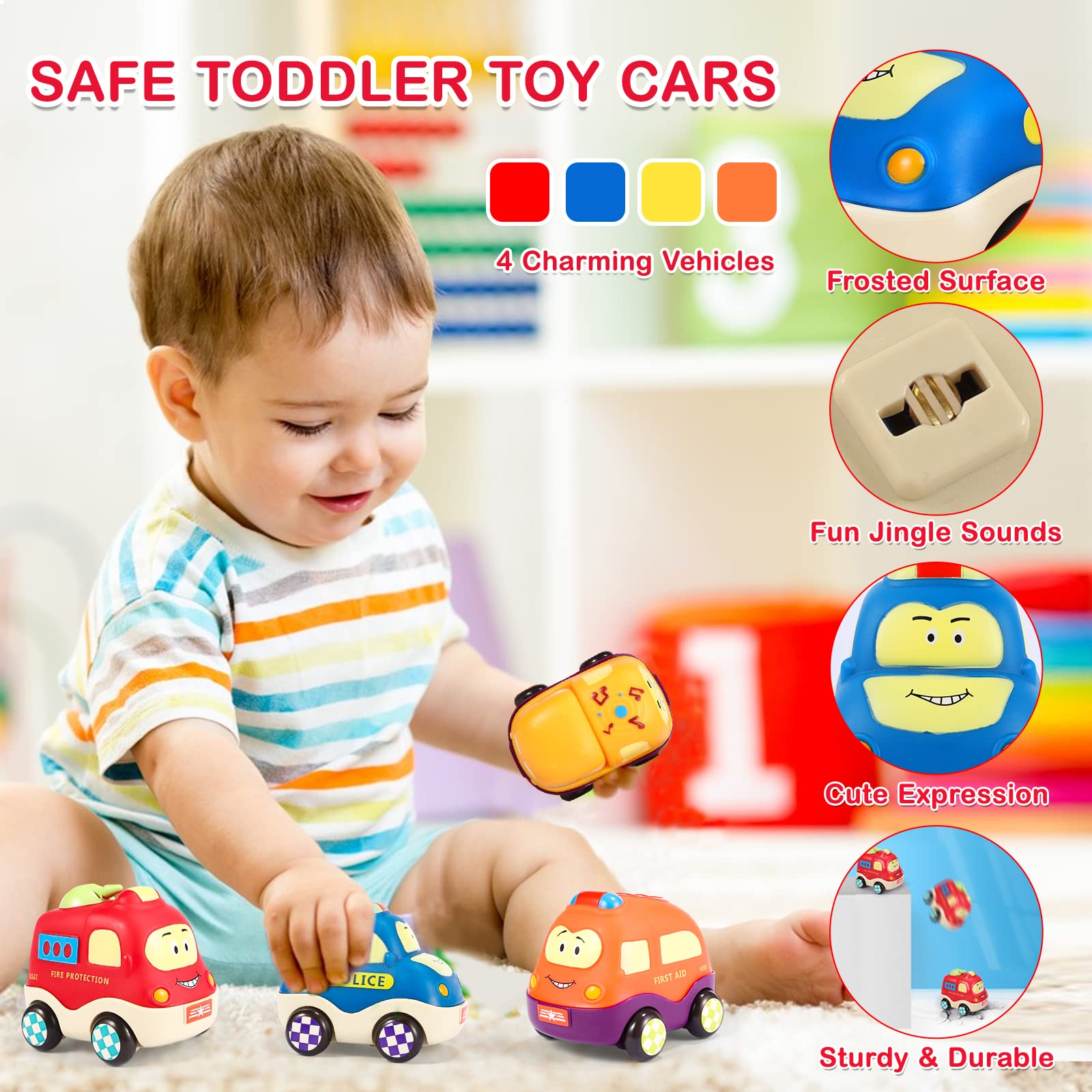 Baby Toy Cars for 1 Year Old Boy Pull Back Cars Toddler Toys Age 1-2 Cartoon Truck Toys for 2 Years Old Boy Town Vehicles Baby Toys 12-18 Months First Birthday Gifts for 1 2 3 Year Old Boys Girls