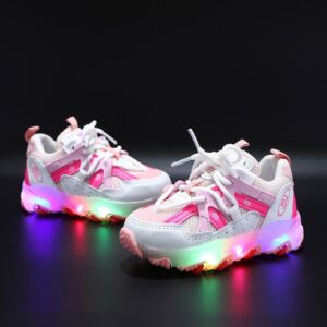 EnJoCho Toddler Girls Light Up Shoes Sneakers 1-7Years Baby Boys Letter Led Light Luminous Running Sport Boots Shoes (Pink-02#A, 18-24Months)