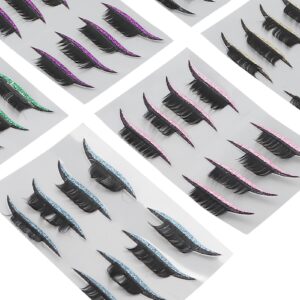 28 Pairs of False Eyelashes, 7 colors Reusable Eyelash Stickers Makeup Sticker Waterproof Eye Line Strip Stickers for Women Halloween Masquerade Carnival