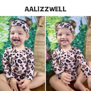 Newborn Infant Baby Girls One Piece Long Sleeve Swimsuit Leopard Bathing Suit Swimwear Beach Wear 0-3 Months Cheetah