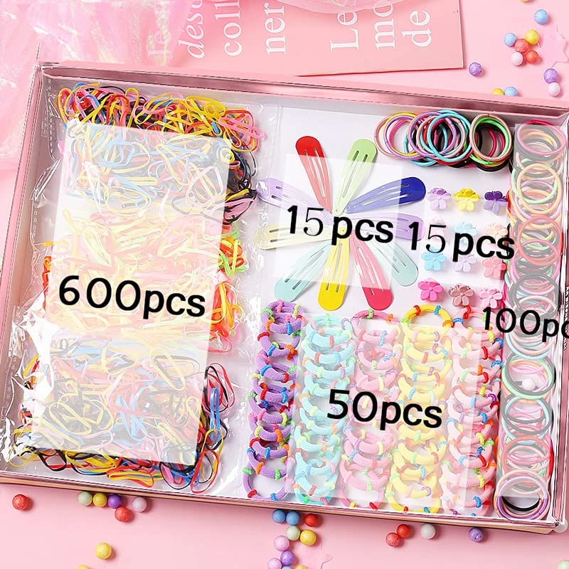 786 pcs Colorful Hair Clips, Ties, Ponytail Holders, Rubber Bands for Girls and Toddlers Hair Accessories Set