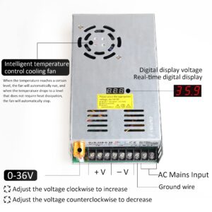 480W 36V DC Power Supply Adjustable DC Power Voltage Converter, AC 110V-220V to DC 0-36V Module Switching Power Supply Digital Display 480W Voltage Regulator Transformer Built in Cooling Fan