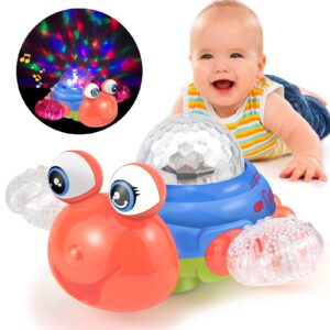 hymaz crawling toys crab & turtle & fish, baby toys for toddlers, infant interactive walking dancing animal toys with music sounds & lights- learning educational montessori infant toys(tortoise)