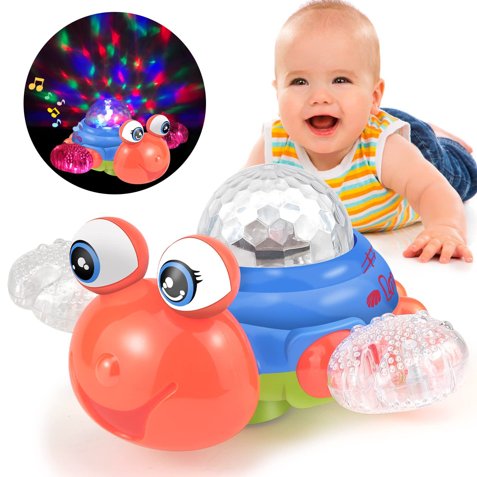 Hymaz Crawling Toys Crab & Turtle & Fish, Baby Toys for Toddlers, Infant Interactive Walking Dancing Animal Toys with Music Sounds & Lights- Learning Educational Montessori Infant Toys(Tortoise)