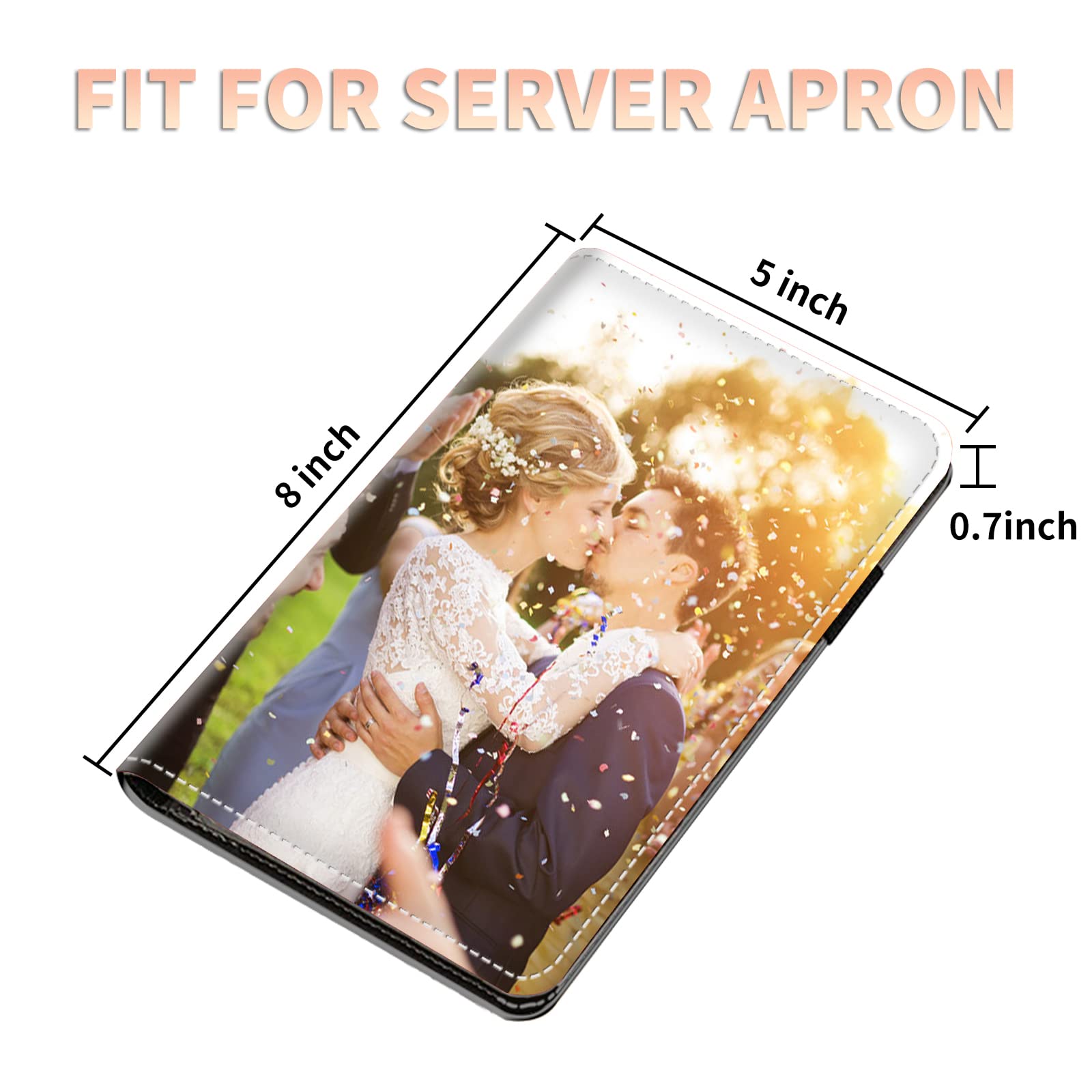 Custom Personalized Photo Picture & Text Server Books for Waiter, Cute Leather Server Pads with Zipper Pocket, Add Pictures Text Logo or Art Design and Make Your Own Customized Waitstaff Organizer