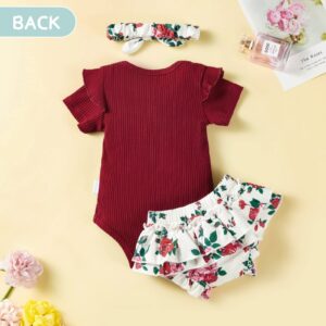 Newborn Baby Girl Clothes Summer Infant Tops Toddler Short Sleeve Floral Ruffle Romper + Pants + Headband Baby Girl Outfits