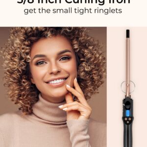 Small Curling Iron 3/8 Inch, Thin Curling Wand for Short Hair, 9mm Long Barrel Ceramic Hair Curling Iron