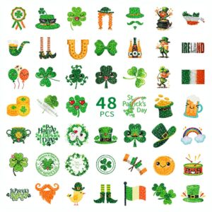 48pcs st patricks day glitter styles temporary tattoos,clover gold coin luck hat expression tattoos sticker st patrick's day kiss me i'm irish party | holiday party accessories arts and crafts,8 sheet