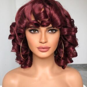 ANNIVIA-X Short Afro Curly Wigs with Bangs for Women Kinky Curly Hair Wig Big Bouncy Fluffy Curly Wig(Bug)