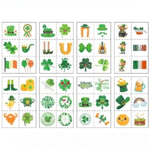 48pcs St Patricks Day Glitter Styles Temporary Tattoos,Clover Gold Coin Luck Hat Expression Tattoos Sticker St Patrick's Day Kiss Me I'm Irish Party | Holiday Party Accessories Arts and Crafts,8 sheet