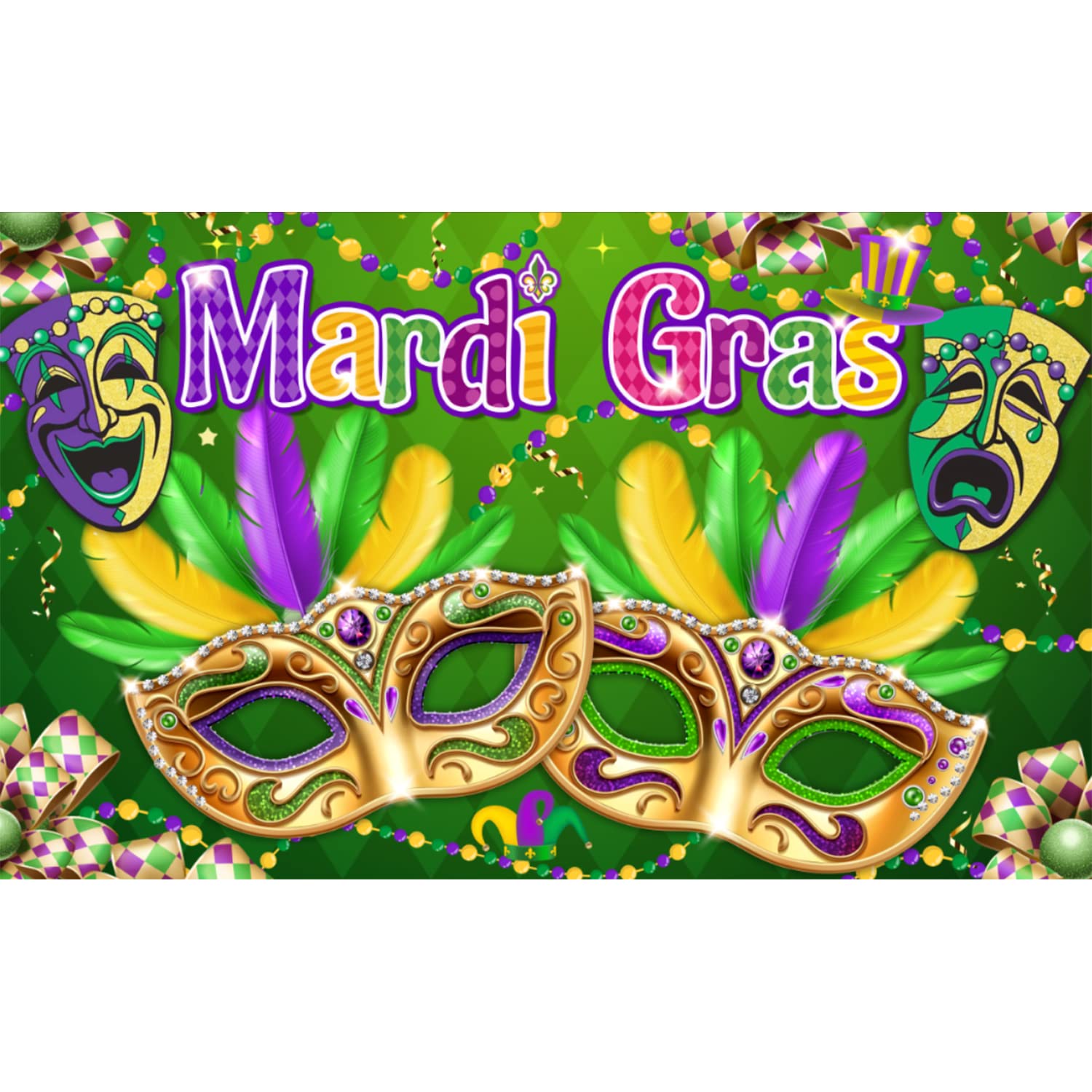 Large 71" X 43" Green Mardi Gras Banner, Mardi Gras Decorations for Party, Mardi Gras Party Decorations Mardi Gras Backdrop, Mardi Gras Party Supplies for Masquerade tineit