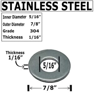 5/16" x 7/8" OD - Stainless Steel Round Flat Washers - 304 Stainless Steel 18-8 - Corrosion Resistant - 5/16" Bolt Washer - BRAUNY BOY HARDWARE (25)