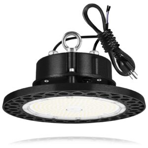 led high bay light, 150w 22,000lm 5000k 0-10v dimmable us hooks led garage light ufo commercial led shop light for workshop gym factory warehouse