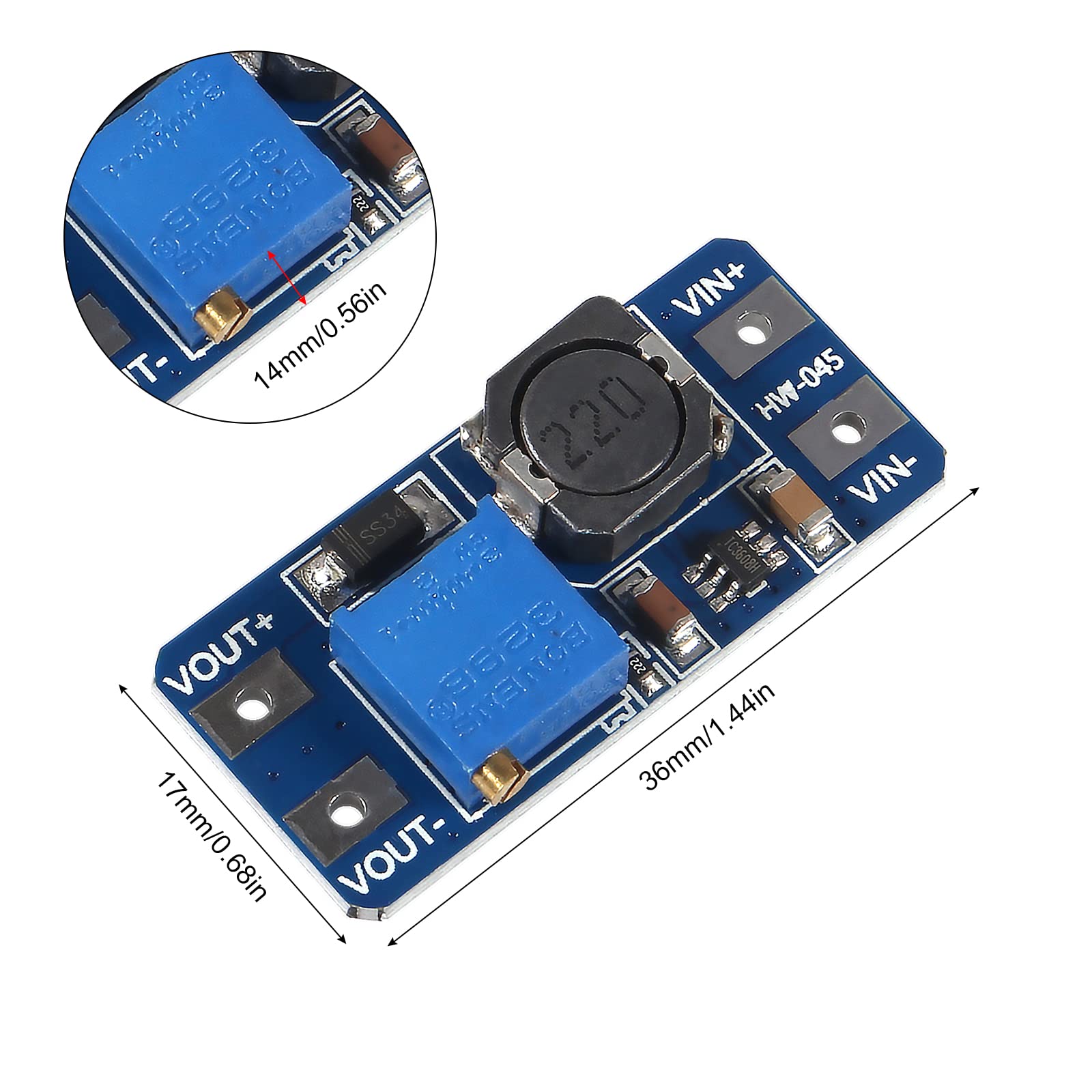 12pcs DC-DC Step Up Boost Converter MT3608 Module 2A Adjustable Step Up Voltage Regulator Board Input Voltage 2V-24V to 5V-28V Output Voltage (Without USB Connector)