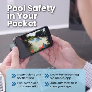 SwamCam Pool Alarm Camera - ASTM F2208 Certified - Wifi + App Operated Pool Alarms for Inground Pools and Above Ground - Sounds Onsite, In Home & Phone BEFORE Child Enters Pool - View Remotely Anytime