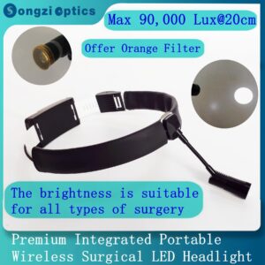 Songzi Optics Max 90,000 Lux@20cm Distance Headband Dental Surgical Headlight Integrated with Battery